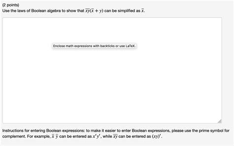 Solved 2 Points Use The Laws Of Boolean Algebra To Show