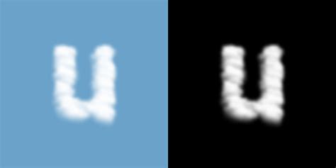 알파벳 소문자 세트 문자 U 구름 또는 연기 패턴 투명 한 그림 고립 된 파란 하늘 배경에 떠 있는 불투명 마스크 벡터 Eps