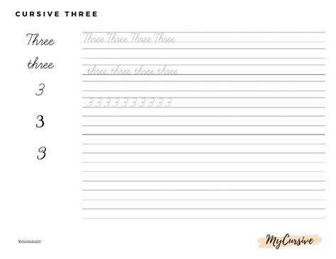 Cursive Three Instructions Worksheets And Printable Designs My Cursive