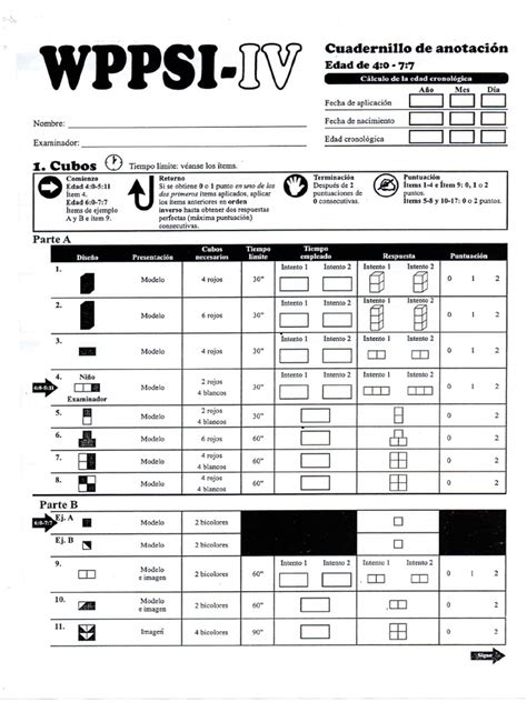 Cuadernillo De Anotación Edad 4 A 0 M 7 A 7 M Wppsi Iv Pdf