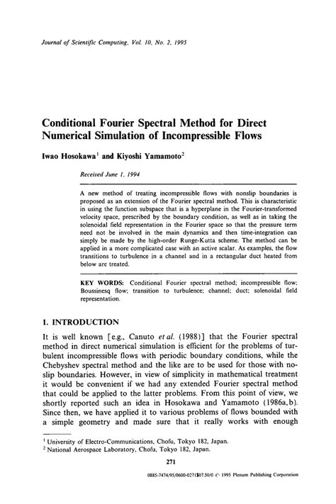 Pdf Conditional Fourier Spectral Method For Direct Numerical Simulation Of Incompressible Flows