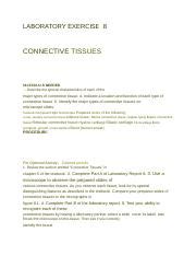 Connective Tissue Lab LABORATORY EXERCISE CONNECTIVE TISSUES MATERIALS NEEDED Describe