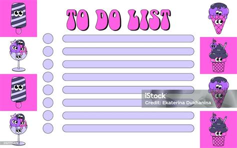 펑키한 얼굴의 아이스크림으로 할 수 있는 트렌디한 사이키델릭 그루비 스타일의 귀여운 캐릭터 디저트 마스코트 벡터 초현실주의 디자인 가공의 인물에 대한 스톡 벡터 아트 및