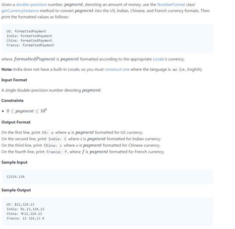 Java Currency Formatter Hackerrank My Thoughts