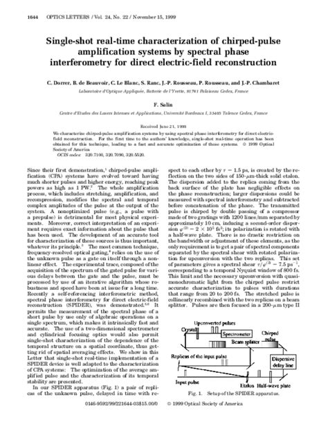 Pdf Single Shot Real Time Characterization Of Chirped Pulse Amplification Systems By Spectral