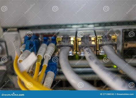 Network Hub Switch And Patch Cables With Lights Stock Image Image Of Communication