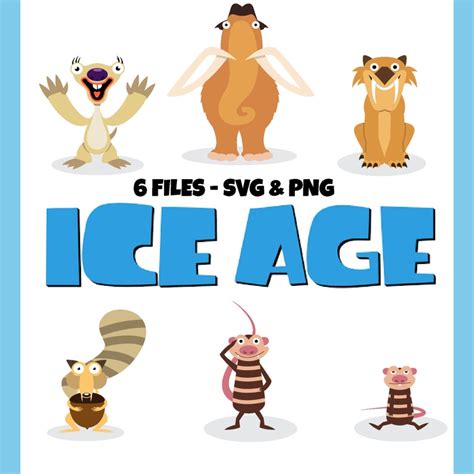 Ice Age Clipart Ice Age Characters Sid Scrat Manfred Diego 6 Digital Files Svgandpng
