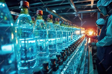 Premium Ai Image Process Of Beverage Manufacturing On A Conveyor Belt
