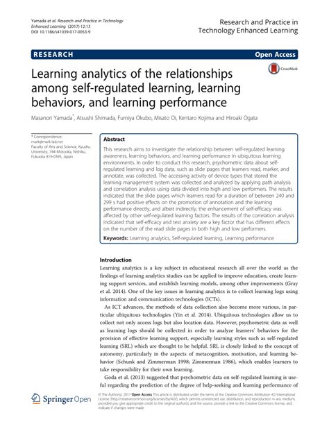 Pdf Learning Analytics Of The Relationships Among Self Regulated Learning Learning Behaviors