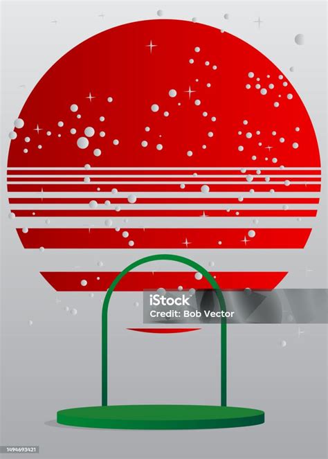 프레젠테이션을 위한 추상적인 녹색 빨간색 흰색 무대 쇼케이스 벡터 3d 모형 제품 디스플레이 최소 실린더 받침대 연단 단순한 기하학적 형태 빈 장면 0명에 대한 스톡 벡터