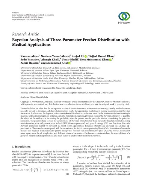 Pdf Bayesian Analysis Of Three Parameter Frechet Distribution With Medical Applications