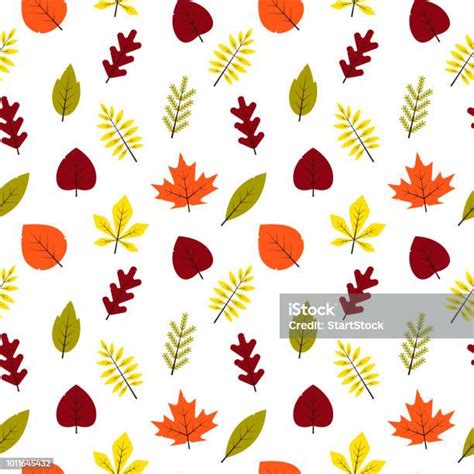 완벽 한 패턴이을 다른 평면 스타일에 나뭇잎 흰색 바탕에 빨간색 녹색 황색 오렌지 잎 메이플 스프러스 오크로 웬 자작나무가 단풍