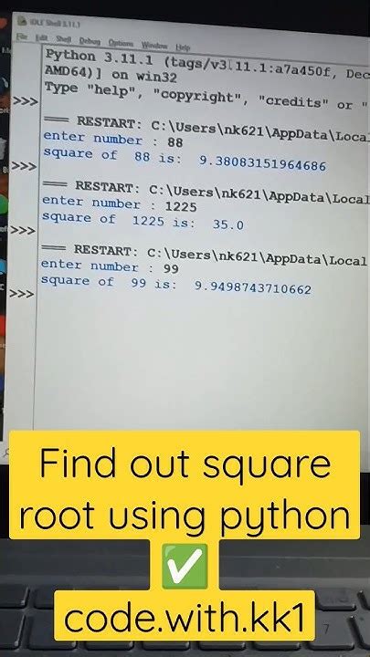 Find Out Square Root Using Python Python Squareroot Shortvideo Shorts Youtubeshorts