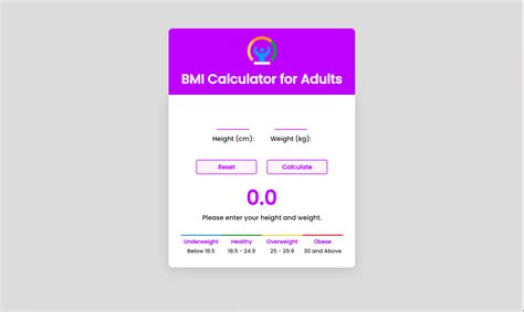 Bmi Calculator For Adults Using Html Css And Javascript With Source