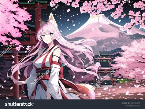 Fox Girl Under Sakura Tree Stock Illustration 2226184077 Shutterstock