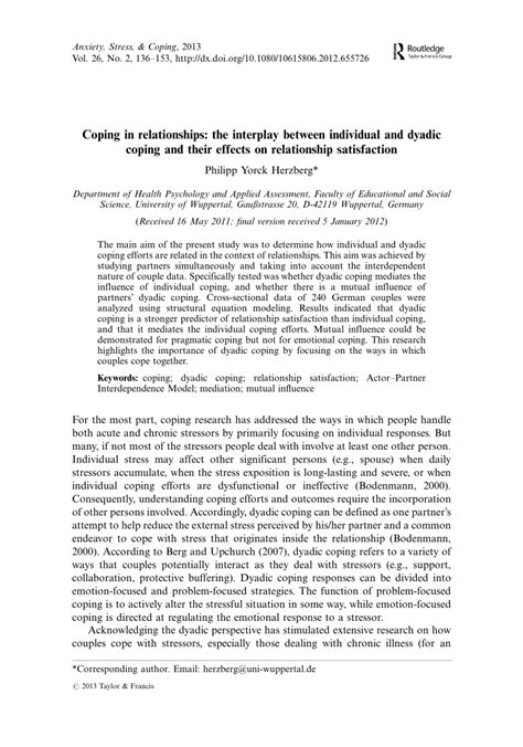 Pdf Coping In Relationships The Interplay Between Individual And Dyadic Coping And Their