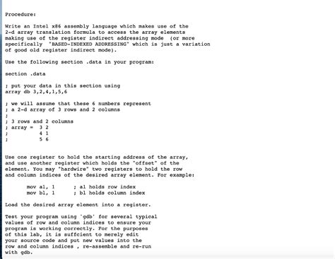 procedure write an intel x86 assembly language which