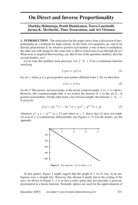 Pdf On Direct And Inverse Proportionality