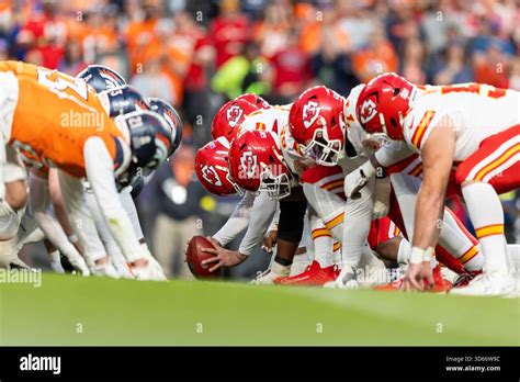 The Kansas City Chiefs Line Up Against The Denver Broncos In An Nfl