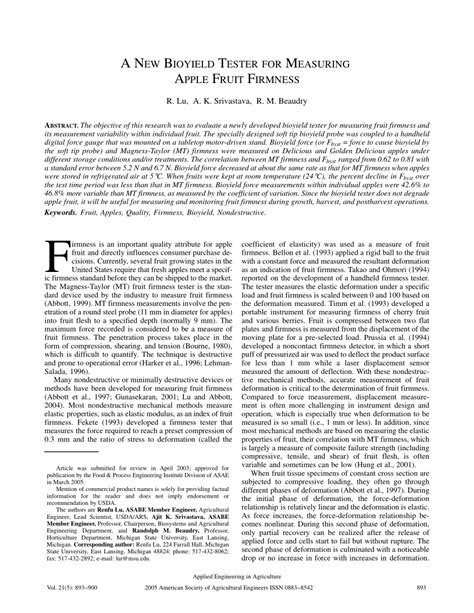 Pdf A New Bioyield Tester For Measuring Apple Fruit Firmness