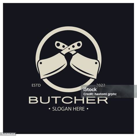 정육점 칼 빈티지 로고 일러스트 요리사 칼 로고 템플릿 비즈니스 배지 레스토랑 도살장 정육점 카페 브랜드 및 칼 가게 현대적인 간단한 미니멀리스트 벡터 개념으로 고기에 대한