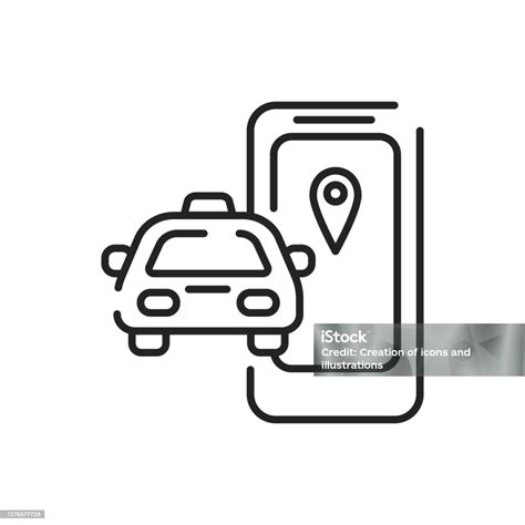 자동차 위치 블랙 라인 아이콘입니다 온라인 모바일 응용 프로그램 주문 택시 서비스 웹 모바일 앱 프로모션을 위한 픽토그램 Ui Ux 디자인 요소 0명에 대한 스톡 벡터 아트