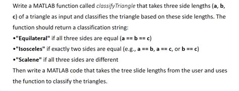 Write A Matlab Function Called Classifytriangle That