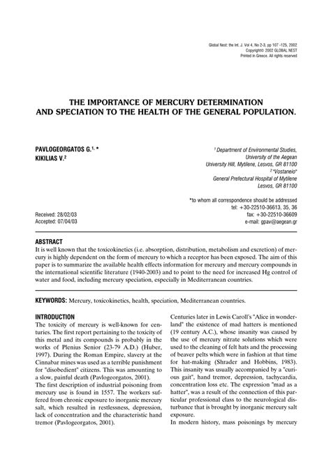 Pdf The Importance Of Mercury Determination And Speciation To The Health Of The General Population