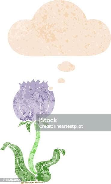 그런 지 고민 복고풍 질감 스타일에 생각 거품이 있는 만화 야생화 귀여운에 대한 스톡 벡터 아트 및 기타 이미지 귀여운