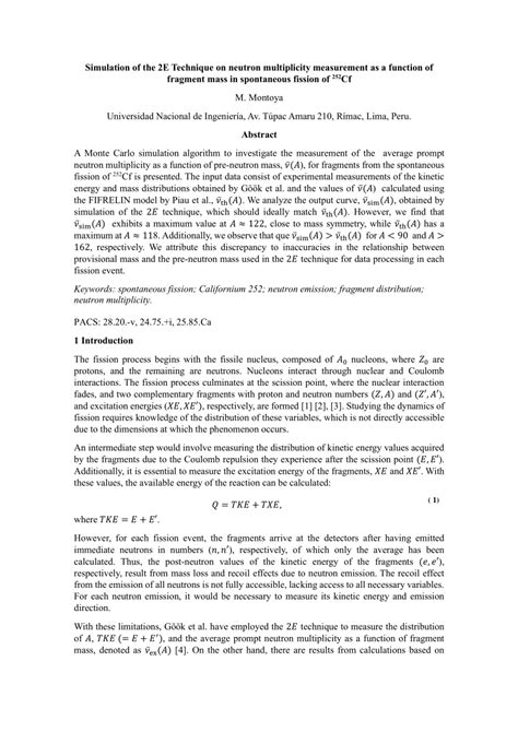 Pdf Simulation Of The 2e Technique On Neutron Multiplicity Measurement As A Function Of