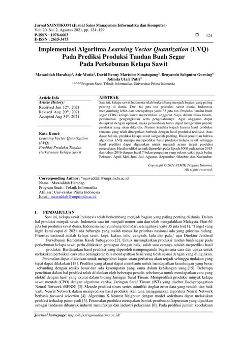 Pdf Implementasi Algoritma Learning Vector Quantization Lvq Pada