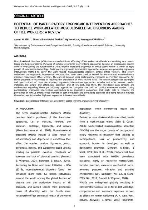Pdf Potential Of Participatory Ergonomic Intervention Approaches To Reduce Work Related