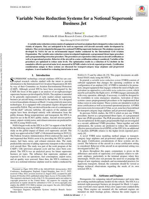 Pdf Variable Noise Reduction Systems For A Notional Supersonic Business Jet
