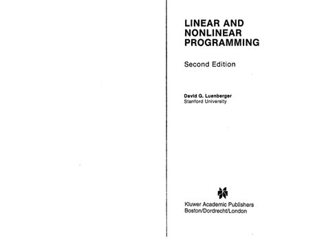 Pdf Linear And Nonlinear Programming