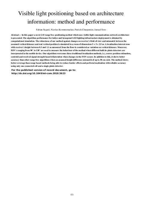 Pdf Visible Light Positioning Based On Architecture Information