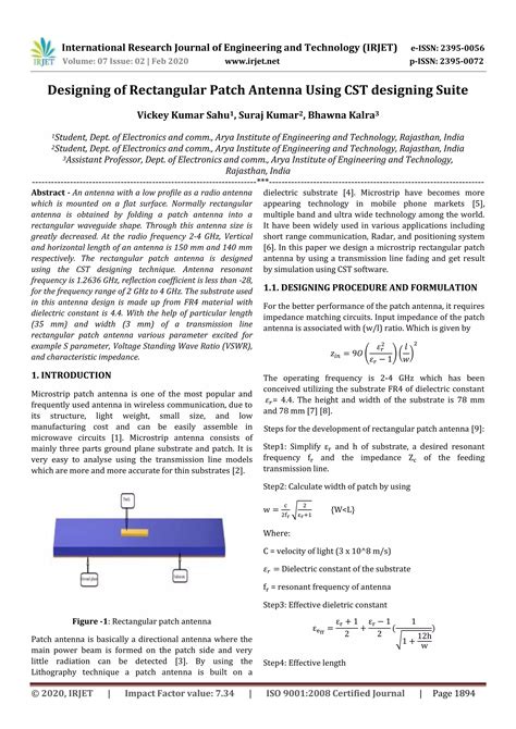 Irjet Designing Of Rectangular Patch Antenna Using Cst Designing