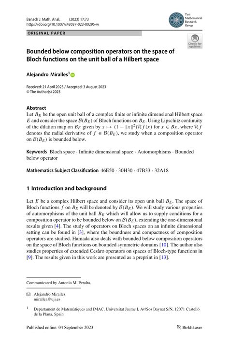 Pdf Bounded Below Composition Operators On The Space Of Bloch Functions On The Unit Ball Of A