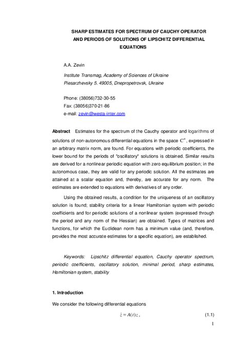 Pdf Sharp Estimates For Spectrum Of Cauchy Operator And Periods Of Solutions Of Lipschitz