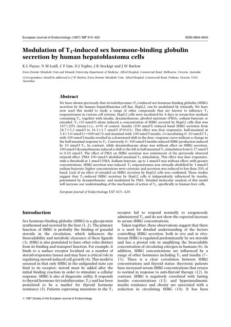 Pdf Modulation Of T3 Induced Sex Hormone Binding Globulin Secretion By Human Hepatoblastoma Cells