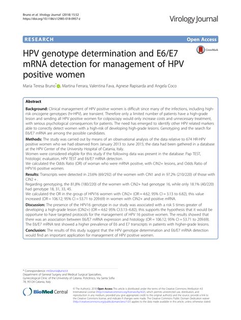Pdf Hpv Genotype Determination And E6 E7 Mrna Detection For
