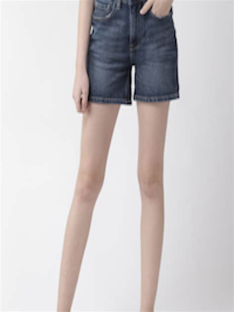 Buy Marks And Spencer Women Navy Blue Washed Regular Fit Denim Shorts Shorts For Women 10403967