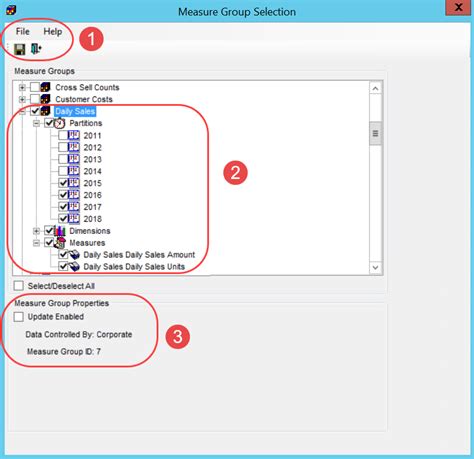 Help Measure Group Selection Window