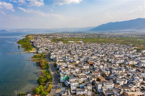 航拍云南大理才村洱海白族村落 城镇风貌 建筑摄影 摄影素材 汇图网www huitu