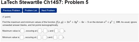 Solved Latech Stewart8e Ch1457 Problem 5 Previous Problem