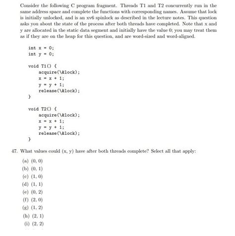 Solved Consider The Following Program Fragment Threads T1
