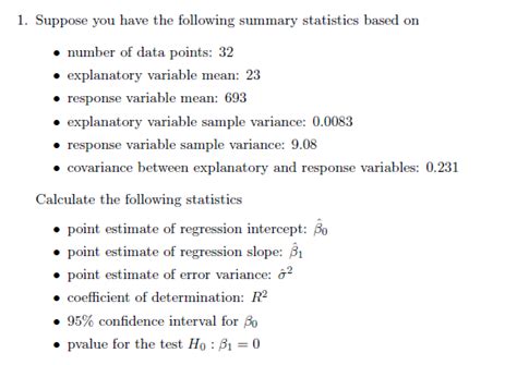Solved 1 Suppose You Have The Following Summary Statistics Chegg