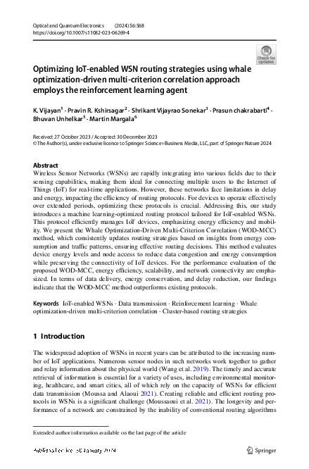 Pdf Optimizing Iot‑enabled Wsn Routing Strategies Using Whale