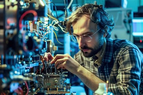 Premium Photo Quantum Computing Engineer Calibrating Qubits In A