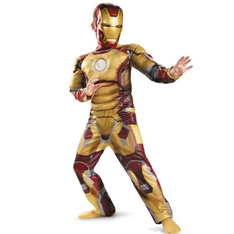 키즈 아이언 맨 근육 의상 아이언 맨 코스프레 소년 영화 의상 할로윈 파티 Led 마스크 생일 선물muscle Costume