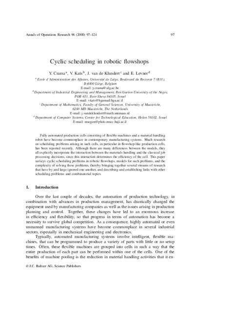 Pdf Cyclic Scheduling In Robotic Flowshops